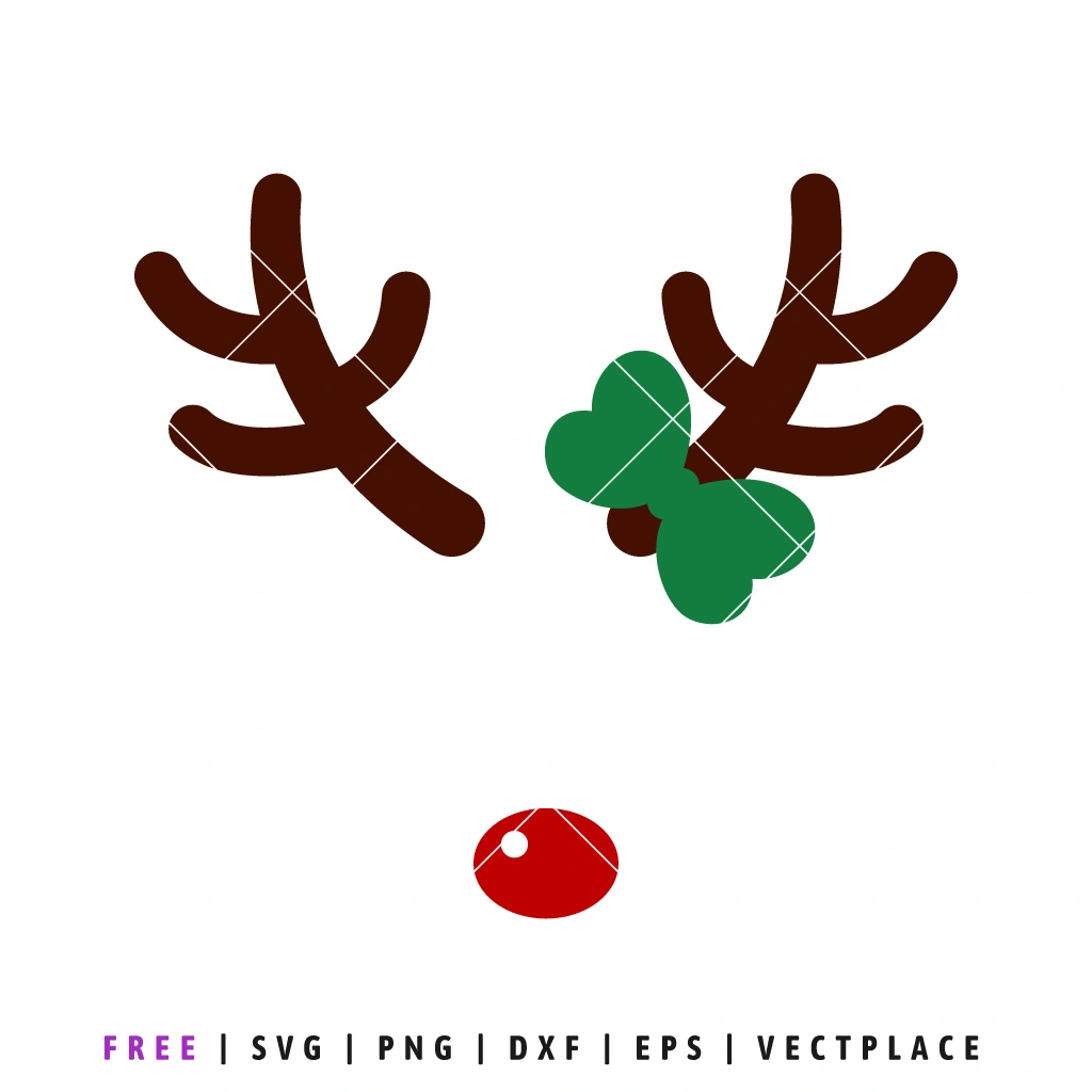 FREE Cute Reindeer Face SVG PNG | Rudolph Christmas Bow Clipart for ...